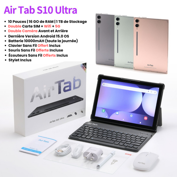 La tablette Airtab S10 Ultra – 1To + 16Go RAM, Double Carte Sim 5G, Wi – Made in Conakry